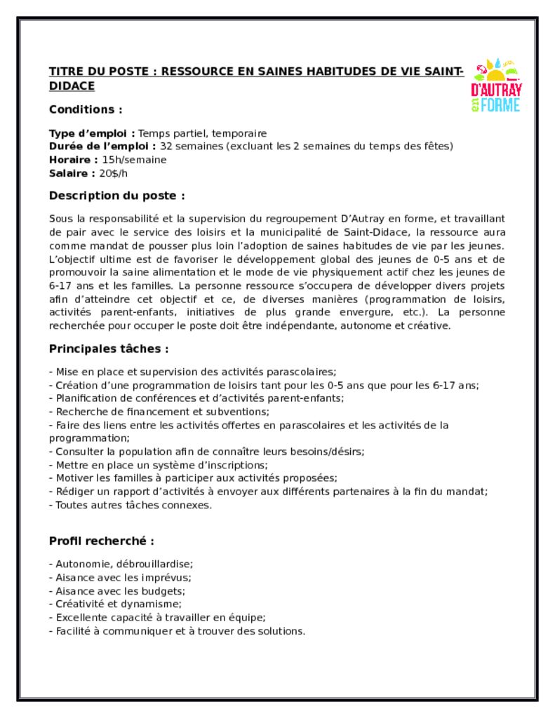 DESCRIPTION D'EMPLOI